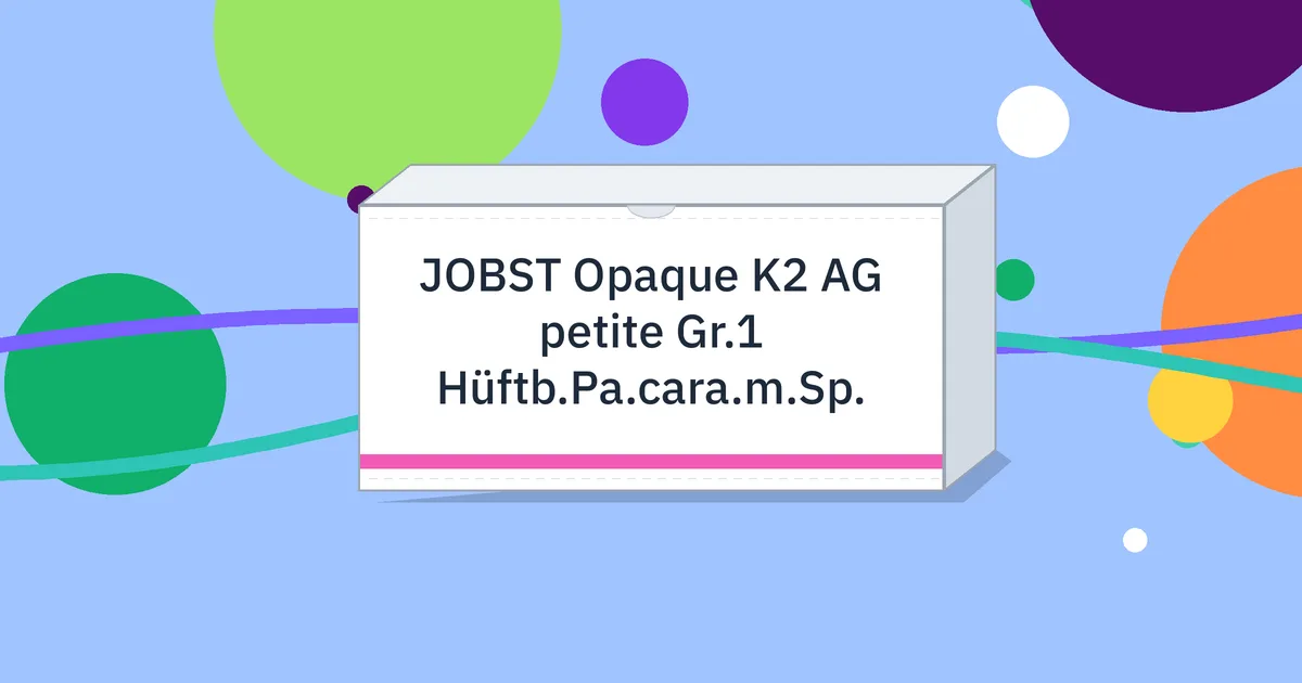 Symbolbild: Packung mit der Aufschrift JOBST Opaque K2 AG petite Gr.1 Hüftb.Pa.cara.m.Sp. (PZN 13114231) – Verfügbarkeit und Bezug in Apotheken in Frankfurt am Main