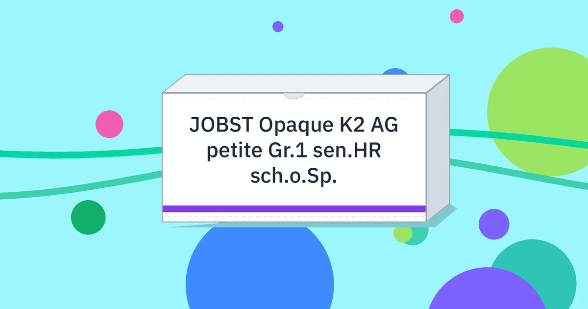 Symbolbild: Packung mit der Aufschrift JOBST Opaque K2 AG petite Gr.1 sen.HR sch.o.Sp. (PZN 12142886) – Verfügbarkeit und Bezug in Apotheken in Frankfurt am Main