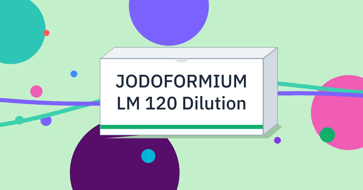 Symbolbild: Packung mit der Aufschrift JODOFORMIUM LM 120 Dilution (PZN 13563549) – Verfügbarkeit und Bezug in Apotheken in Frankfurt am Main