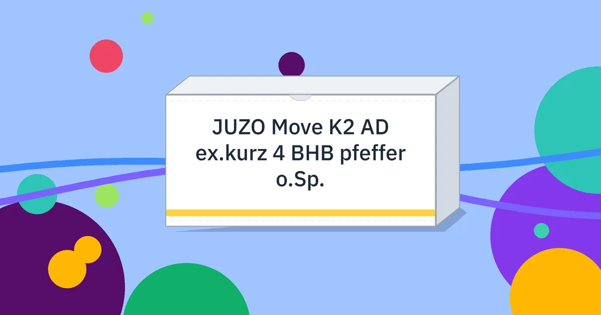 Symbolbild: Packung mit der Aufschrift JUZO Move K2 AD ex.kurz 4 BHB pfeffer o.Sp. (PZN 16341921) – Verfügbarkeit und Bezug in Apotheken in Frankfurt am Main