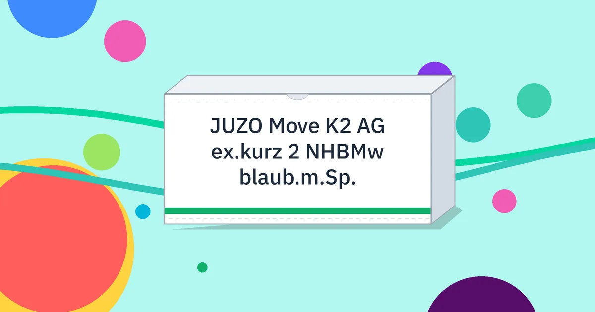 Symbolbild: Packung mit der Aufschrift JUZO Move K2 AG ex.kurz 2 NHBMw blaub.m.Sp. (PZN 18562980) – Verfügbarkeit und Bezug in Apotheken in Frankfurt am Main