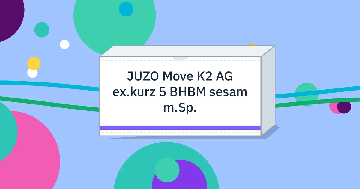 Symbolbild: Packung mit der Aufschrift JUZO Move K2 AG ex.kurz 5 BHBM sesam m.Sp. (PZN 18532625) – Verfügbarkeit und Bezug in Apotheken in Frankfurt am Main