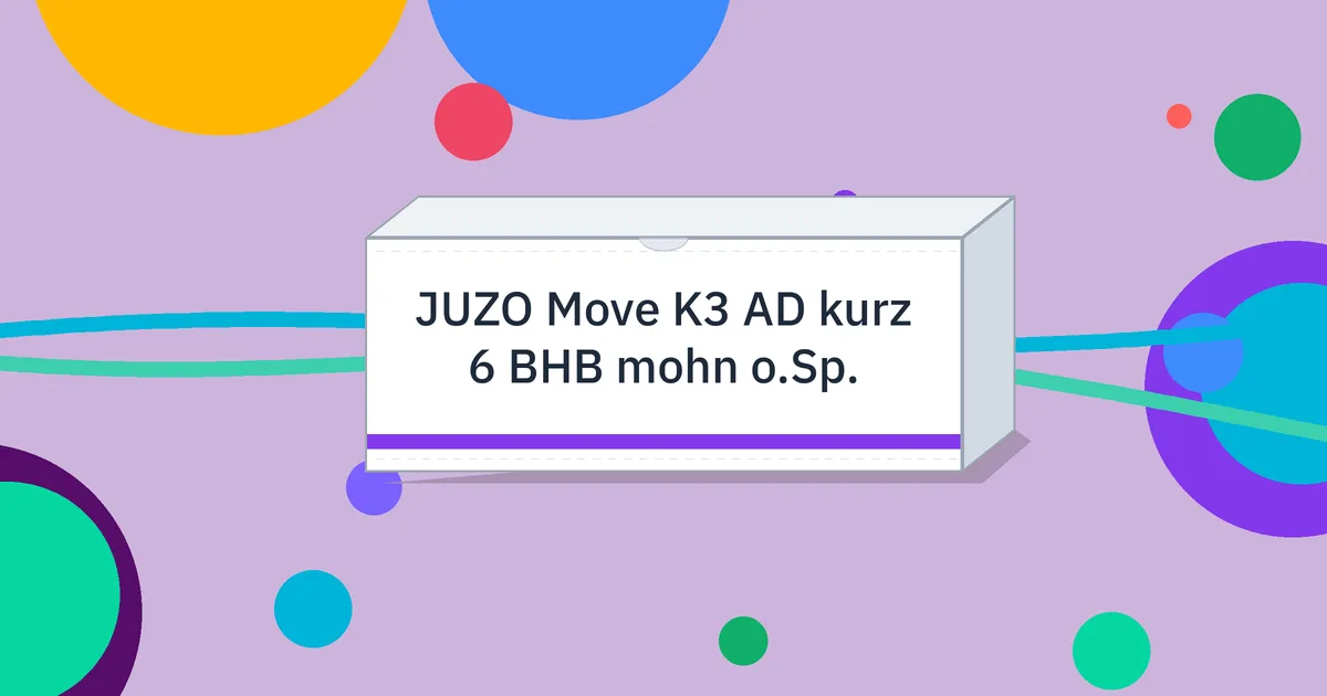 Symbolbild: Packung mit der Aufschrift JUZO Move K3 AD kurz 6 BHB mohn o.Sp. (PZN 18573038) – Verfügbarkeit und Bezug in Apotheken in Frankfurt am Main