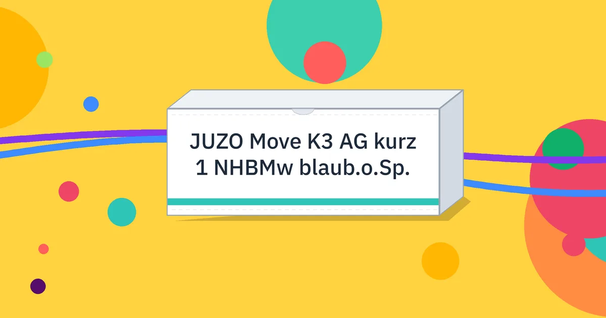 Symbolbild: Packung mit der Aufschrift JUZO Move K3 AG kurz 1 NHBMw blaub.o.Sp. (PZN 18592739) – Verfügbarkeit und Bezug in Apotheken in Frankfurt am Main