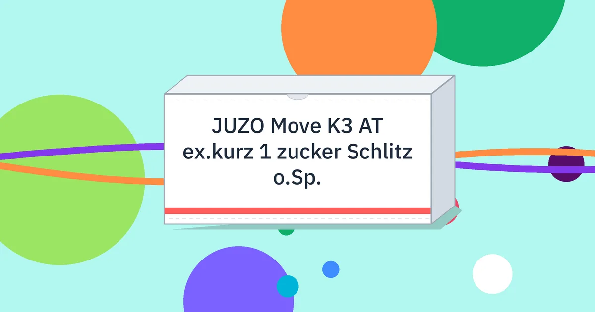 Symbolbild: Packung mit der Aufschrift JUZO Move K3 AT ex.kurz 1 zucker Schlitz o.Sp. (PZN 20682332) – Verfügbarkeit und Bezug in Apotheken in Frankfurt am Main