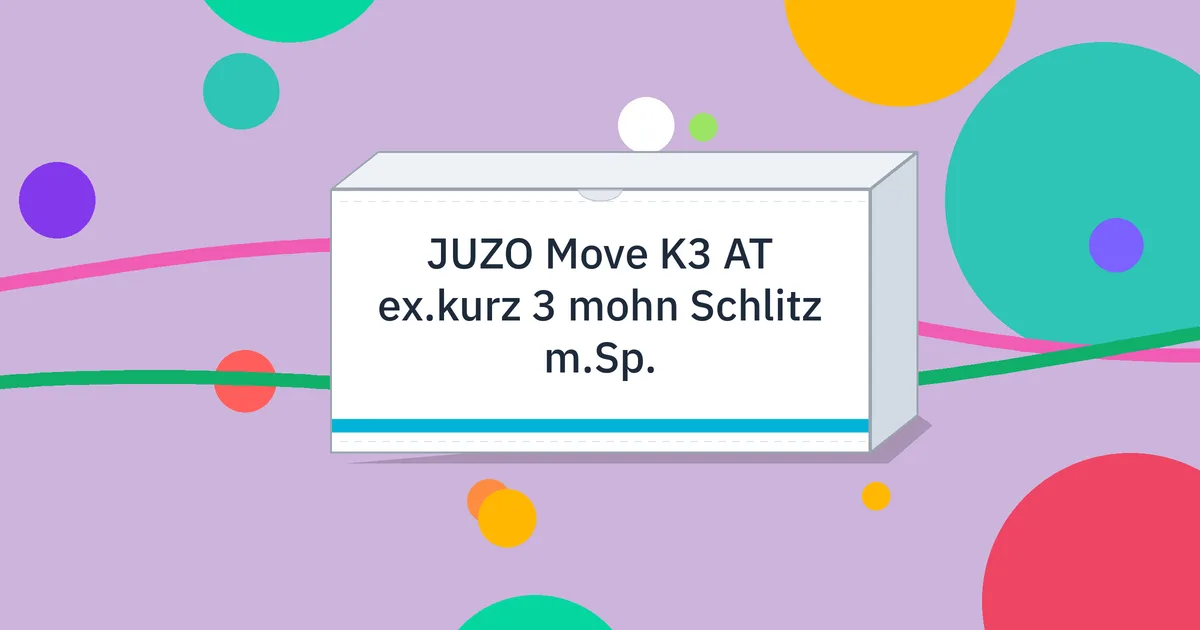 Symbolbild: Packung mit der Aufschrift JUZO Move K3 AT ex.kurz 3 mohn Schlitz m.Sp. (PZN 20681278) – Verfügbarkeit und Bezug in Apotheken in Frankfurt am Main