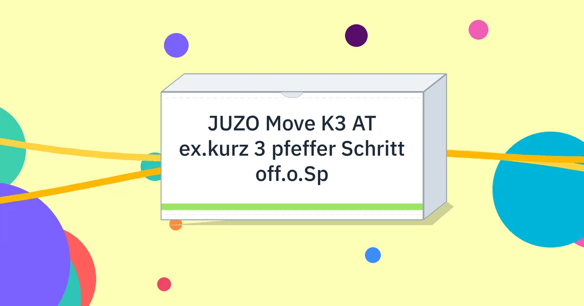 Symbolbild: Packung mit der Aufschrift JUZO Move K3 AT ex.kurz 3 pfeffer Schritt off.o.Sp (PZN 20681893) – Verfügbarkeit und Bezug in Apotheken in Frankfurt am Main