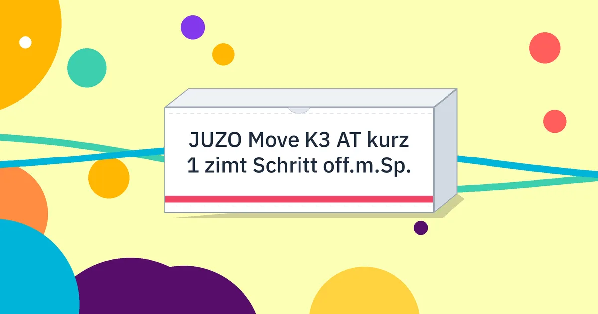 Symbolbild: Packung mit der Aufschrift JUZO Move K3 AT kurz 1 zimt Schritt off.m.Sp. (PZN 20683521) – Verfügbarkeit und Bezug in Apotheken in Frankfurt am Main