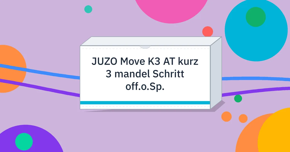 Symbolbild: Packung mit der Aufschrift JUZO Move K3 AT kurz 3 mandel Schritt off.o.Sp. (PZN 20685336) – Verfügbarkeit und Bezug in Apotheken in Frankfurt am Main