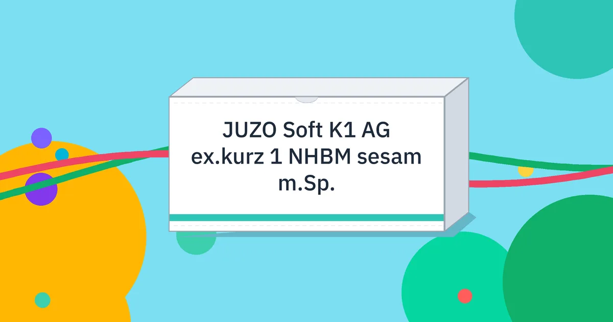 Symbolbild: Packung mit der Aufschrift JUZO Soft K1 AG ex.kurz 1 NHBM sesam m.Sp. (PZN 15016946) – Verfügbarkeit und Bezug in Apotheken in Frankfurt am Main