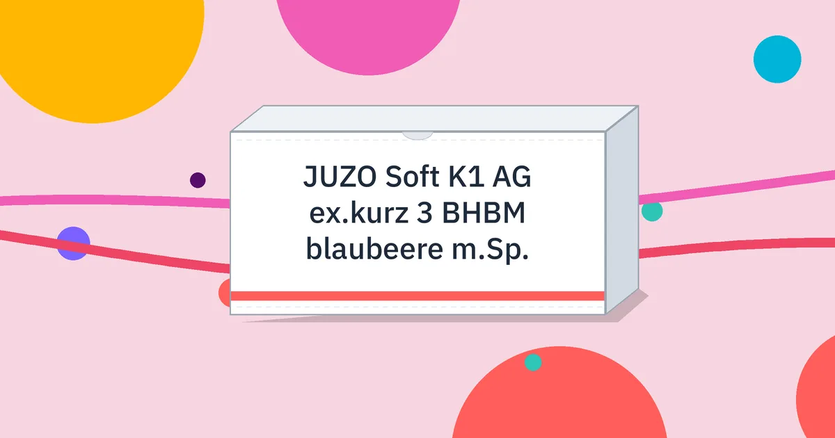 Symbolbild: Packung mit der Aufschrift JUZO Soft K1 AG ex.kurz 3 BHBM blaubeere m.Sp. (PZN 14856414) – Verfügbarkeit und Bezug in Apotheken in Frankfurt am Main
