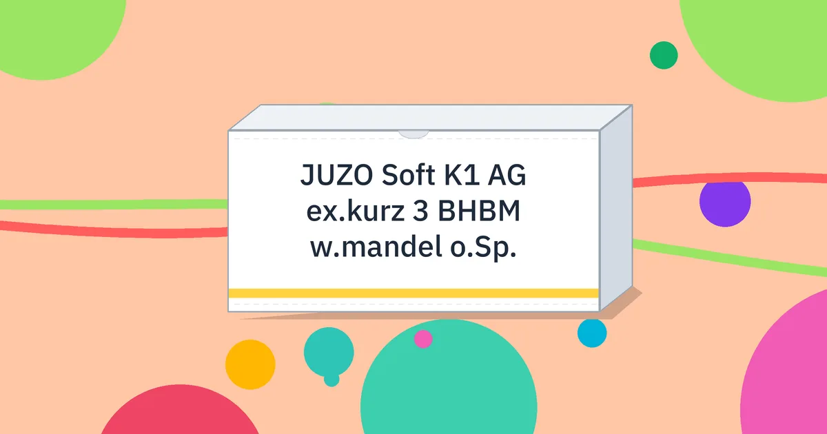 Symbolbild: Packung mit der Aufschrift JUZO Soft K1 AG ex.kurz 3 BHBM w.mandel o.Sp. (PZN 14866370) – Verfügbarkeit und Bezug in Apotheken in Frankfurt am Main