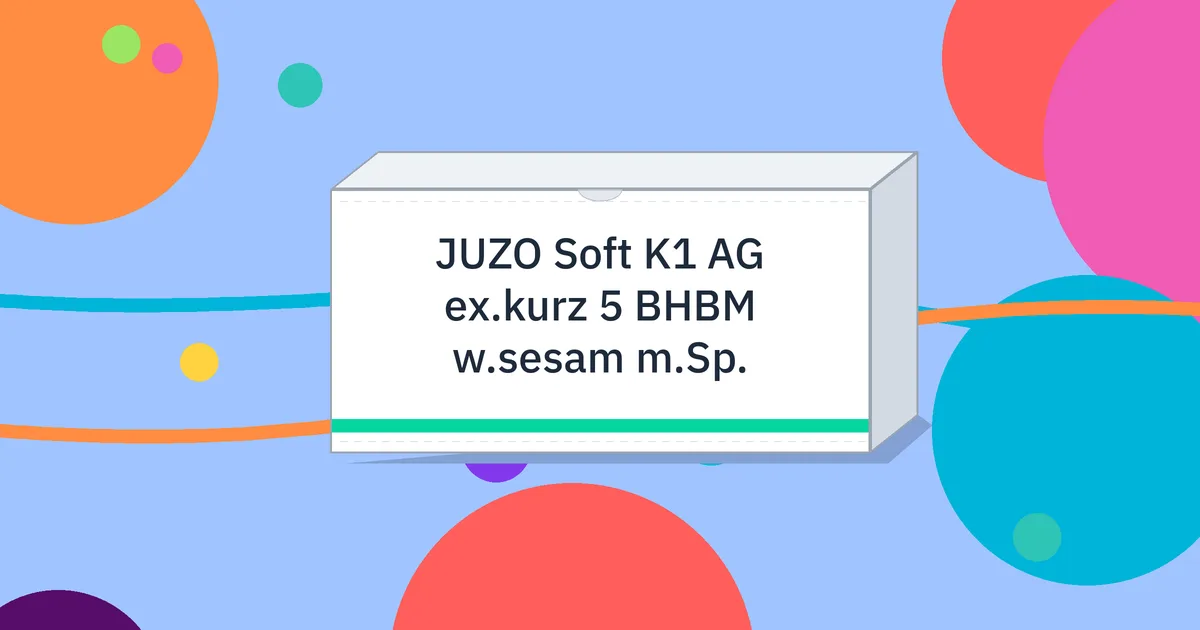 Symbolbild: Packung mit der Aufschrift JUZO Soft K1 AG ex.kurz 5 BHBM w.sesam m.Sp. (PZN 14864170) – Verfügbarkeit und Bezug in Apotheken in Frankfurt am Main