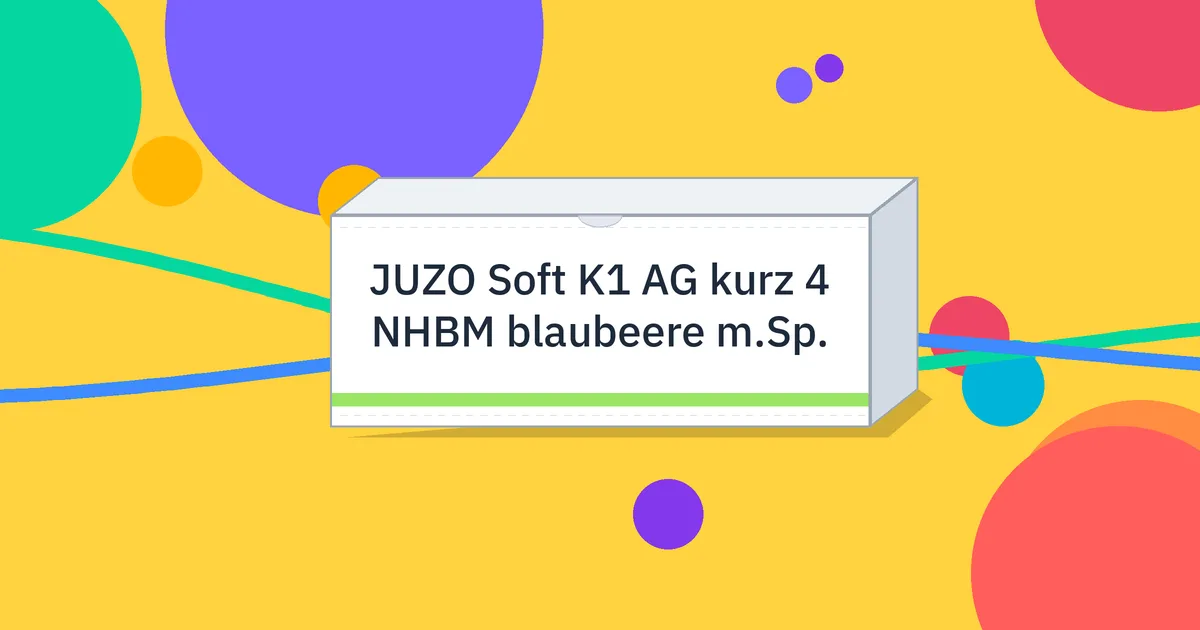 Symbolbild: Packung mit der Aufschrift JUZO Soft K1 AG kurz 4 NHBM blaubeere m.Sp. (PZN 15016277) – Verfügbarkeit und Bezug in Apotheken in Frankfurt am Main