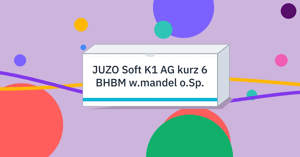 Symbolbild: Packung mit der Aufschrift JUZO Soft K1 AG kurz 6 BHBM w.mandel o.Sp. (PZN 14865761) – Verfügbarkeit und Bezug in Apotheken in Frankfurt am Main