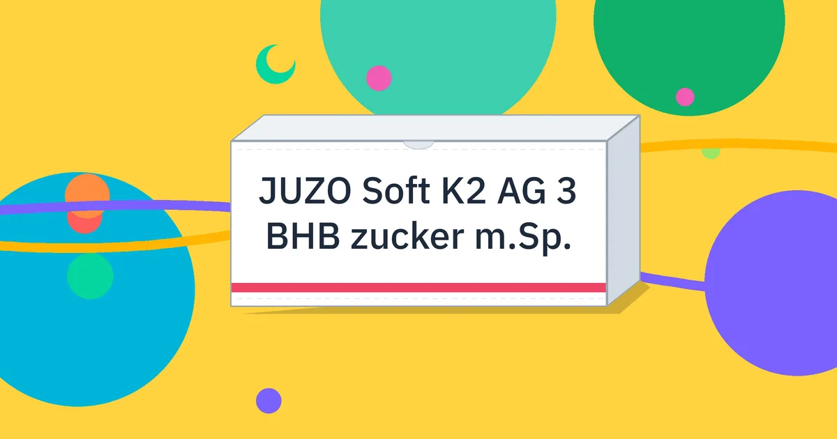Symbolbild: Packung mit der Aufschrift JUZO Soft K2 AG 3 BHB zucker m.Sp. (PZN 14824578) – Verfügbarkeit und Bezug in Apotheken in Frankfurt am Main