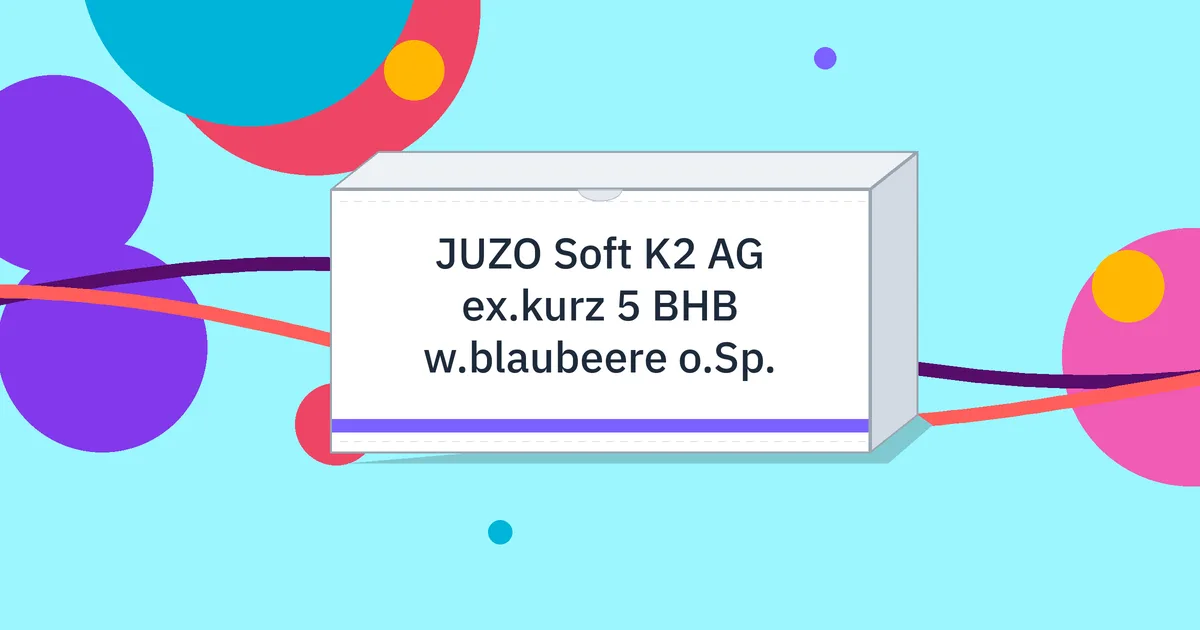 Symbolbild: Packung mit der Aufschrift JUZO Soft K2 AG ex.kurz 5 BHB w.blaubeere o.Sp. (PZN 14844167) – Verfügbarkeit und Bezug in Apotheken in Frankfurt am Main
