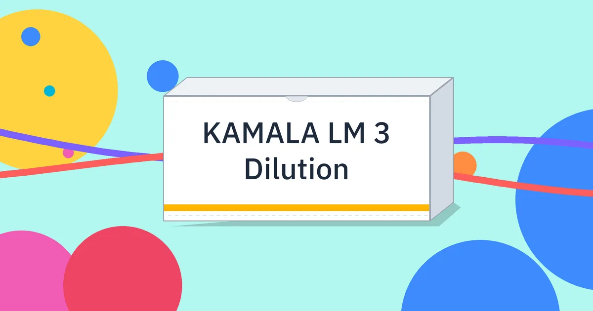 Symbolbild: Packung mit der Aufschrift KAMALA LM 3 Dilution (PZN 13517934) – Verfügbarkeit und Bezug in Apotheken in Frankfurt am Main