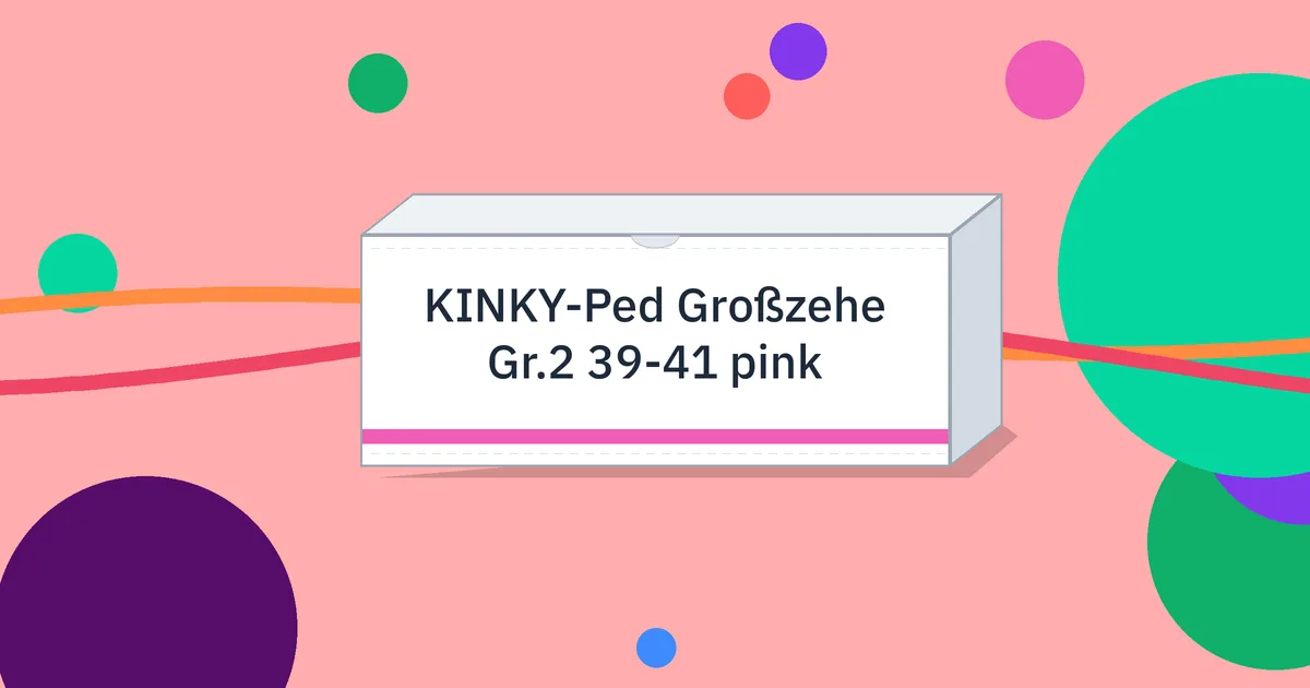 Symbolbild: Packung mit der Aufschrift KINKY-Ped Großzehe Gr.2 39-41 pink (PZN 11241310) – Verfügbarkeit und Bezug in Apotheken in Frankfurt am Main