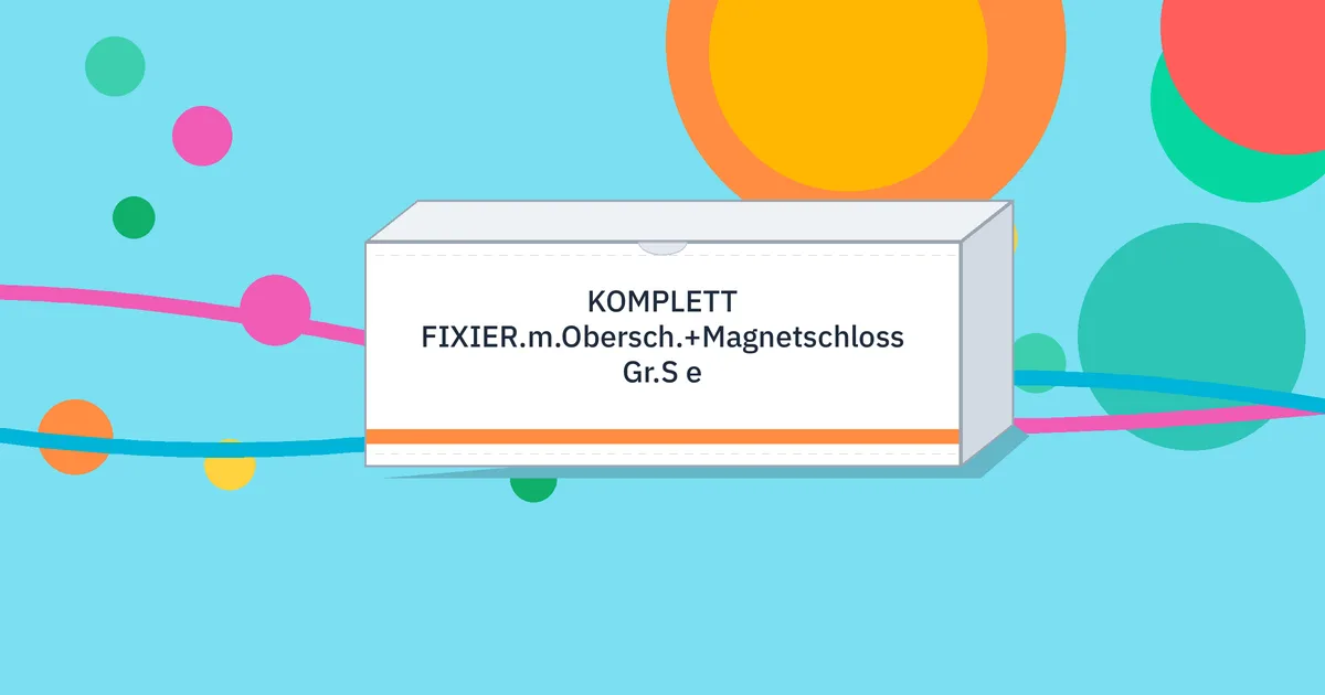 Symbolbild: Packung mit der Aufschrift KOMPLETT FIXIER.m.Obersch.+Magnetschloss Gr.S e (PZN 11573667) – Verfügbarkeit und Bezug in Apotheken in Frankfurt am Main