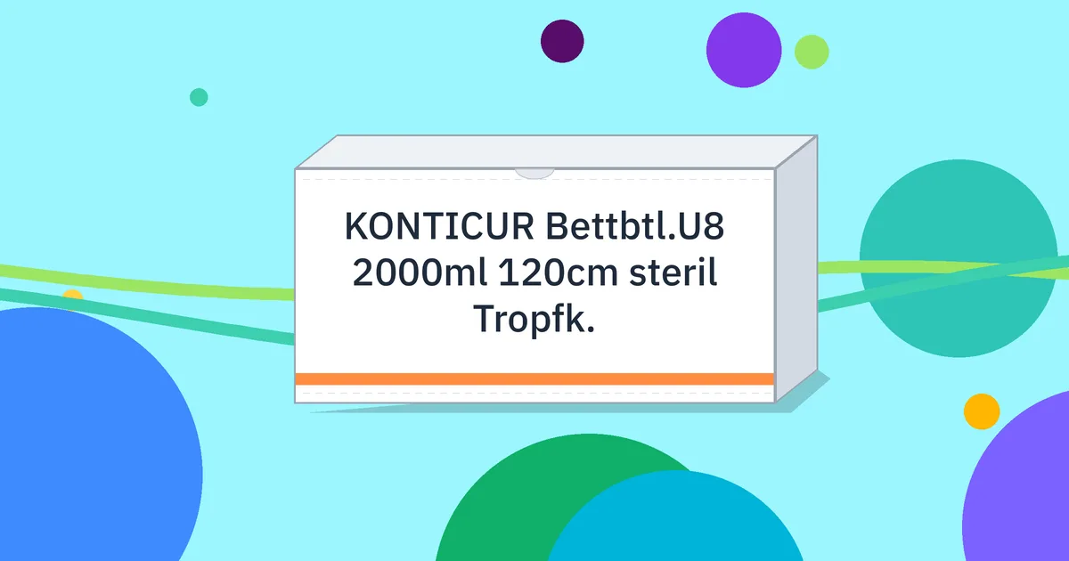 Symbolbild: Packung mit der Aufschrift KONTICUR Bettbtl.U8 2000ml 120cm steril Tropfk. (PZN 12465661) – Verfügbarkeit und Bezug in Apotheken in Frankfurt am Main