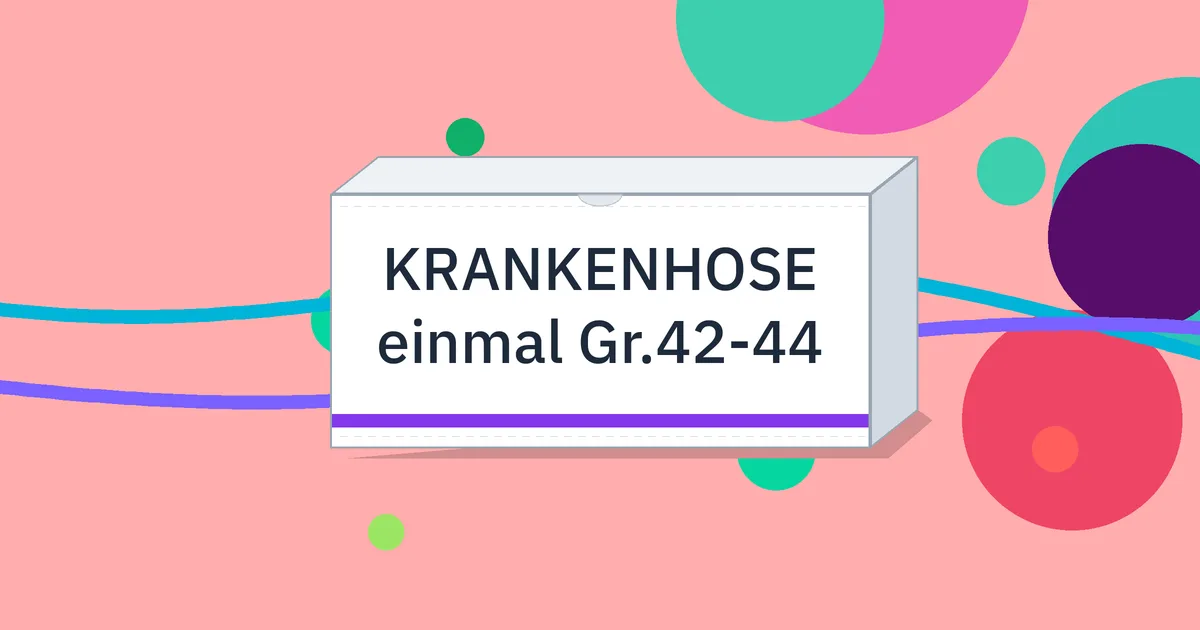 Symbolbild: Packung mit der Aufschrift KRANKENHOSE einmal Gr.42-44 (PZN 01980006) – Verfügbarkeit und Bezug in Apotheken in Frankfurt am Main