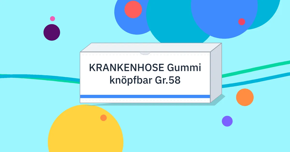 Symbolbild: Packung mit der Aufschrift KRANKENHOSE Gummi knöpfbar Gr.58 (PZN 01979888) – Verfügbarkeit und Bezug in Apotheken in Frankfurt am Main