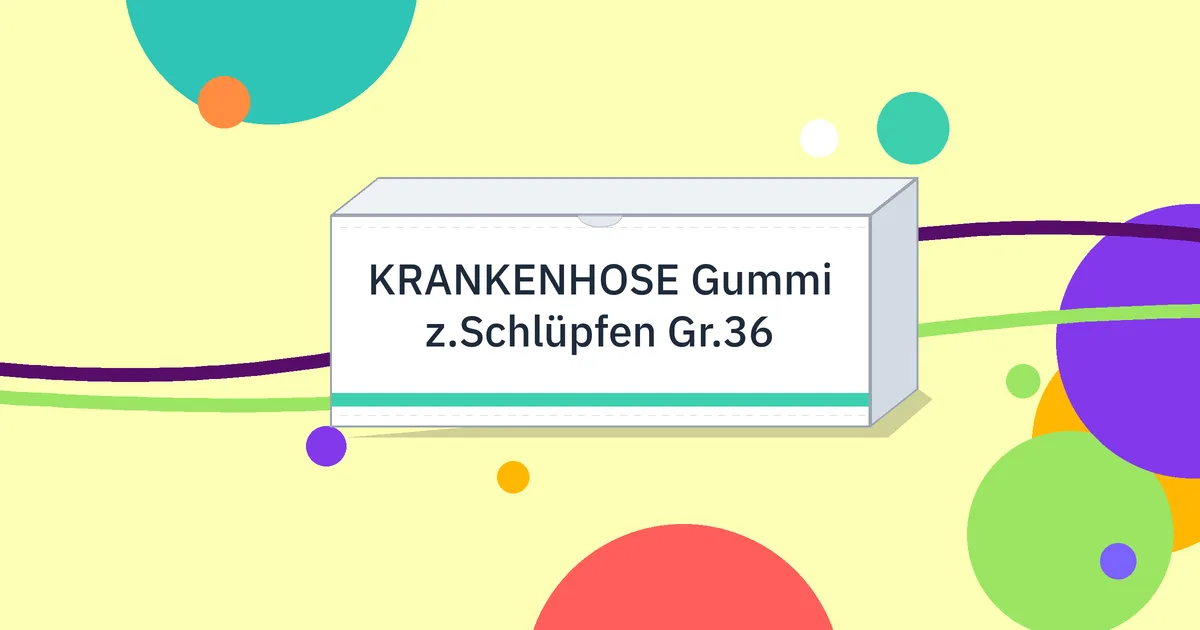 Symbolbild: Packung mit der Aufschrift KRANKENHOSE Gummi z.Schlüpfen Gr.36 (PZN 01979931) – Verfügbarkeit und Bezug in Apotheken in Frankfurt am Main