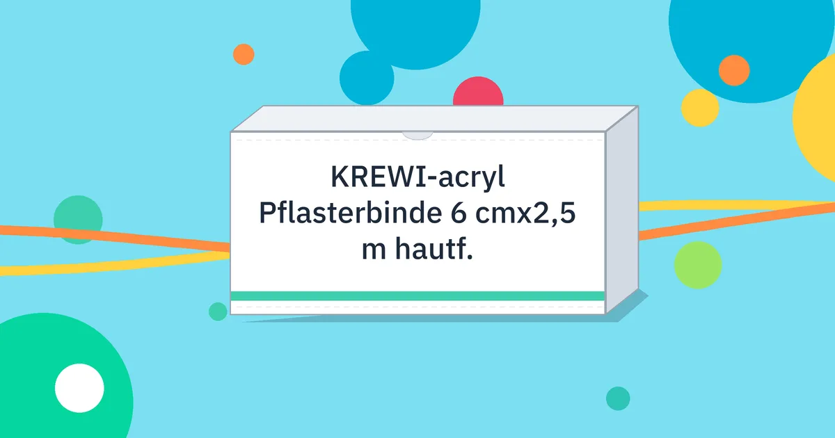 Symbolbild: Packung mit der Aufschrift KREWI-acryl Pflasterbinde 6 cmx2,5 m hautf. (PZN 18425993) – Verfügbarkeit und Bezug in Apotheken in Frankfurt am Main
