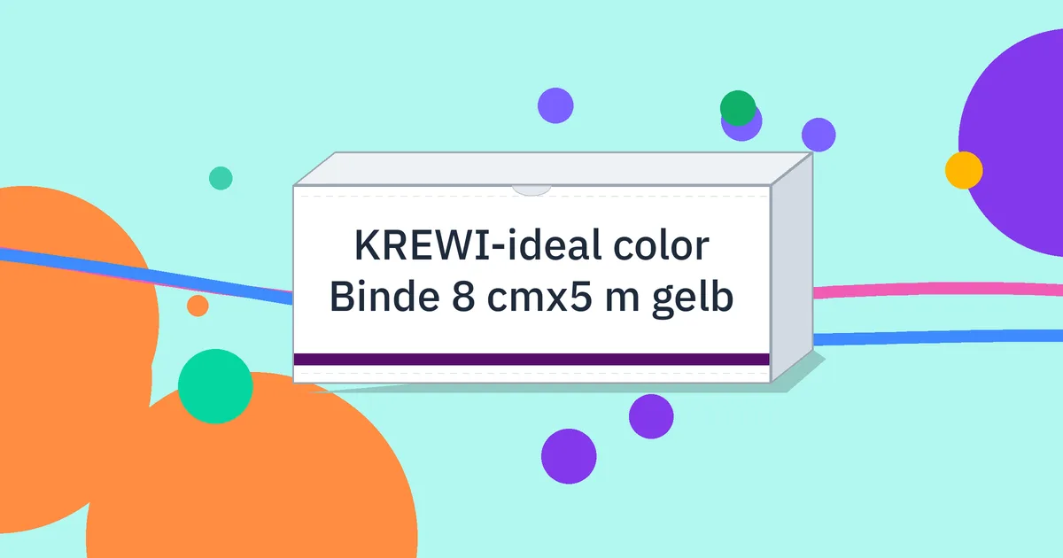 Symbolbild: Packung mit der Aufschrift KREWI-ideal color Binde 8 cmx5 m gelb (PZN 17301154) – Verfügbarkeit und Bezug in Apotheken in Frankfurt am Main