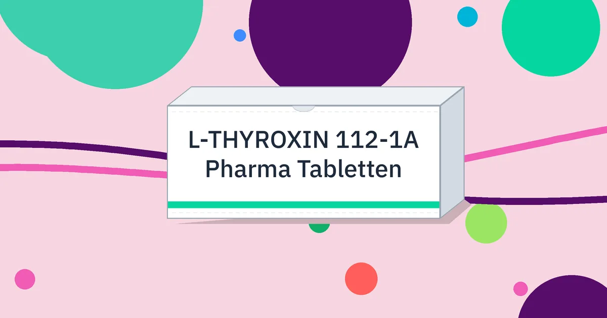 Symbolbild: Packung mit der Aufschrift L-THYROXIN 112-1A Pharma Tabletten (PZN 06488882) – Verfügbarkeit und Bezug in Apotheken in Frankfurt am Main