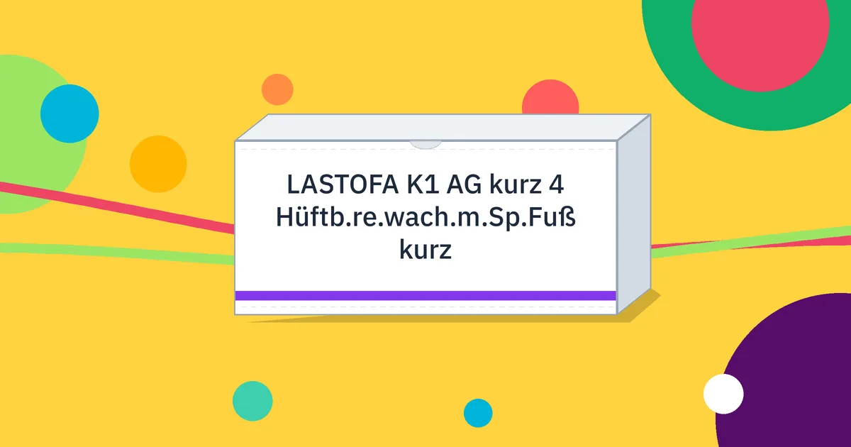 Symbolbild: Packung mit der Aufschrift LASTOFA K1 AG kurz 4 Hüftb.re.wach.m.Sp.Fuß kurz (PZN 13798465) – Verfügbarkeit und Bezug in Apotheken in Frankfurt am Main
