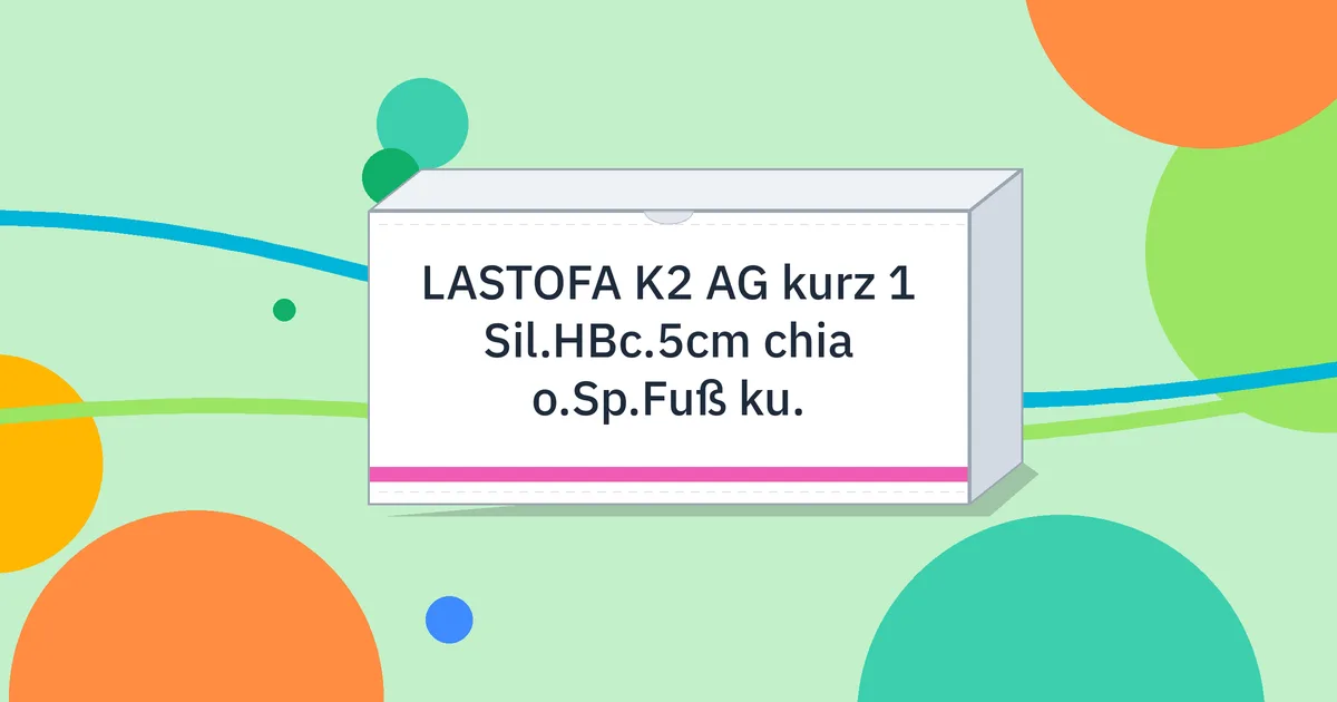 Symbolbild: Packung mit der Aufschrift LASTOFA K2 AG kurz 1 Sil.HBc.5cm chia o.Sp.Fuß ku. (PZN 13801782) – Verfügbarkeit und Bezug in Apotheken in Frankfurt am Main