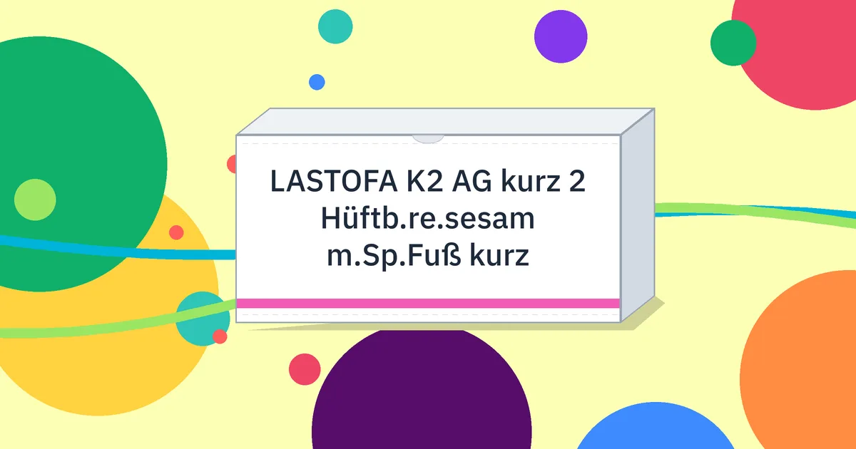 Symbolbild: Packung mit der Aufschrift LASTOFA K2 AG kurz 2 Hüftb.re.sesam m.Sp.Fuß kurz (PZN 13810976) – Verfügbarkeit und Bezug in Apotheken in Frankfurt am Main