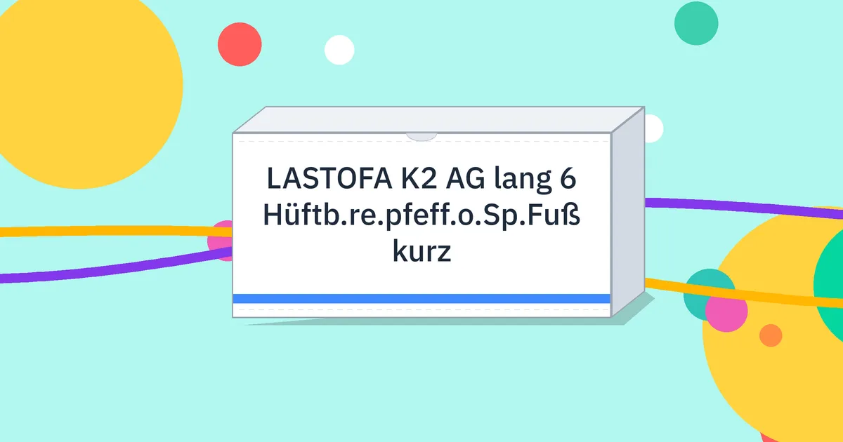 Symbolbild: Packung mit der Aufschrift LASTOFA K2 AG lang 6 Hüftb.re.pfeff.o.Sp.Fuß kurz (PZN 13812455) – Verfügbarkeit und Bezug in Apotheken in Frankfurt am Main