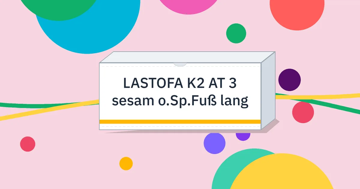 Symbolbild: Packung mit der Aufschrift LASTOFA K2 AT 3 sesam o.Sp.Fuß lang (PZN 14151642) – Verfügbarkeit und Bezug in Apotheken in Frankfurt am Main