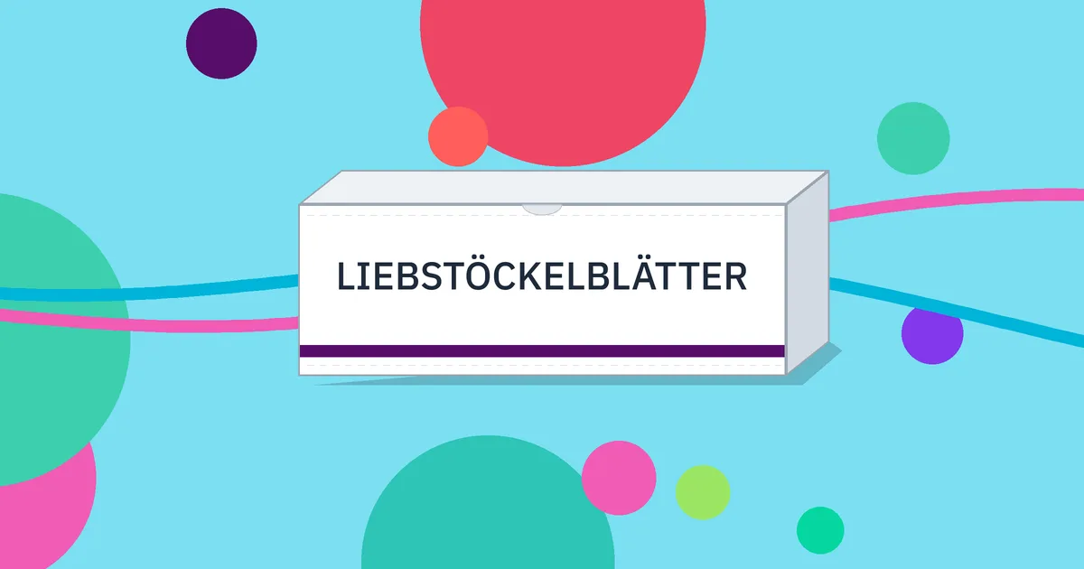 Symbolbild: Packung mit der Aufschrift LIEBSTÖCKELBLÄTTER (PZN 08465827) – Verfügbarkeit und Bezug in Apotheken in Frankfurt am Main