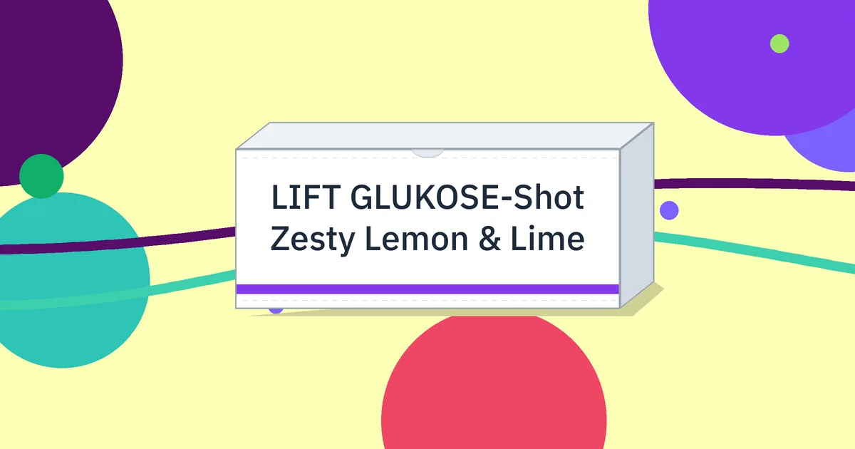 Symbolbild: Packung mit der Aufschrift LIFT GLUKOSE-Shot Zesty Lemon & Lime (PZN 19987339) – Verfügbarkeit und Bezug in Apotheken in Frankfurt am Main