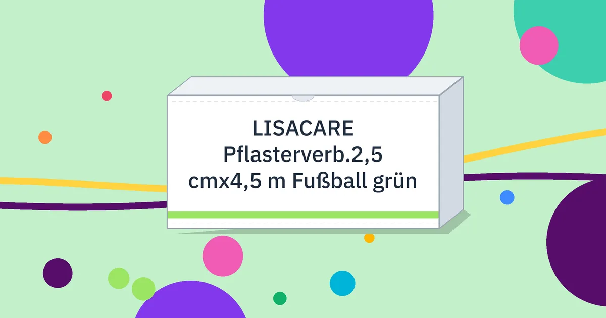 Symbolbild: Packung mit der Aufschrift LISACARE Pflasterverb.2,5 cmx4,5 m Fußball grün (PZN 17891687) – Verfügbarkeit und Bezug in Apotheken in Frankfurt am Main