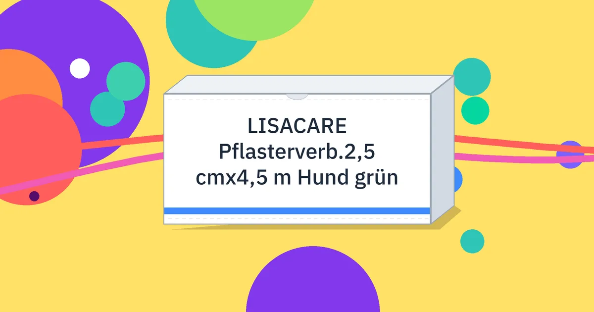 Symbolbild: Packung mit der Aufschrift LISACARE Pflasterverb.2,5 cmx4,5 m Hund grün (PZN 17891670) – Verfügbarkeit und Bezug in Apotheken in Frankfurt am Main