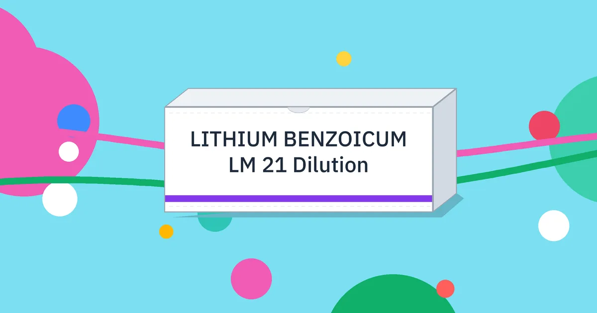 Symbolbild: Packung mit der Aufschrift LITHIUM BENZOICUM LM 21 Dilution (PZN 13531644) – Verfügbarkeit und Bezug in Apotheken in Frankfurt am Main