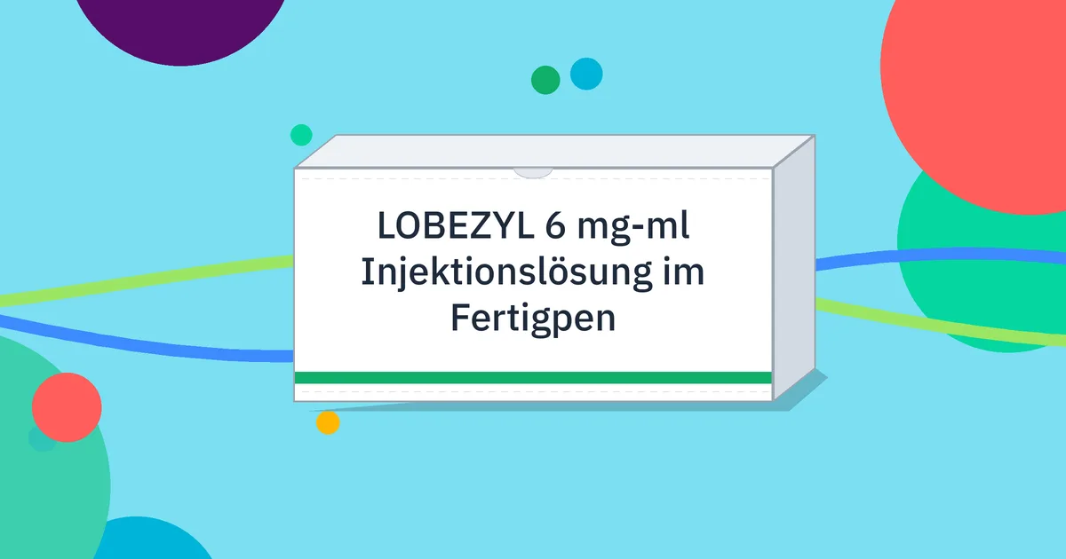 Symbolbild: Packung mit der Aufschrift LOBEZYL 6 mg-ml Injektionslösung im Fertigpen (PZN 19840754) – Verfügbarkeit und Bezug in Apotheken in Frankfurt am Main
