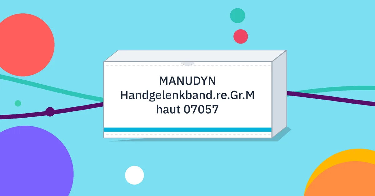 Symbolbild: Packung mit der Aufschrift MANUDYN Handgelenkband.re.Gr.M haut 07057 (PZN 06727401) – Verfügbarkeit und Bezug in Apotheken in Frankfurt am Main