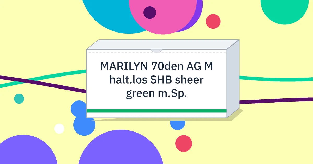 Symbolbild: Packung mit der Aufschrift MARILYN 70den AG M halt.los SHB sheer green m.Sp. (PZN 16187727) – Verfügbarkeit und Bezug in Apotheken in Frankfurt am Main