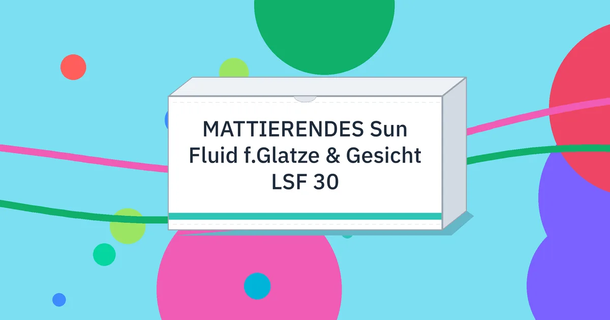 Symbolbild: Packung mit der Aufschrift MATTIERENDES Sun Fluid f.Glatze & Gesicht LSF 30 (PZN 18159853) – Verfügbarkeit und Bezug in Apotheken in Frankfurt am Main