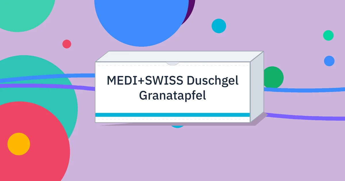 Symbolbild: Packung mit der Aufschrift MEDI+SWISS Duschgel Granatapfel (PZN 20649493) – Verfügbarkeit und Bezug in Apotheken in Frankfurt am Main