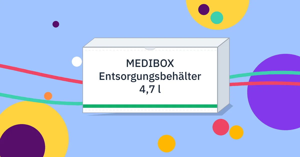 Symbolbild: Packung mit der Aufschrift MEDIBOX Entsorgungsbehälter 4,7 l (PZN 15783628) – Verfügbarkeit und Bezug in Apotheken in Frankfurt am Main