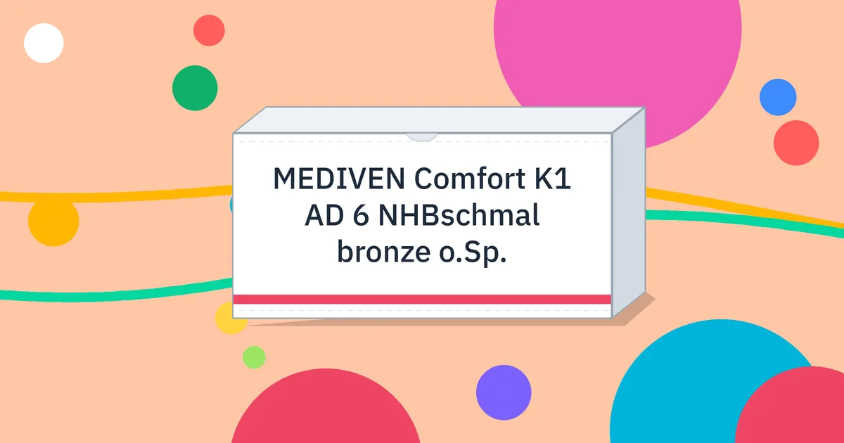 Symbolbild: Packung mit der Aufschrift MEDIVEN Comfort K1 AD 6 NHBschmal bronze o.Sp. (PZN 14561682) – Verfügbarkeit und Bezug in Apotheken in Frankfurt am Main