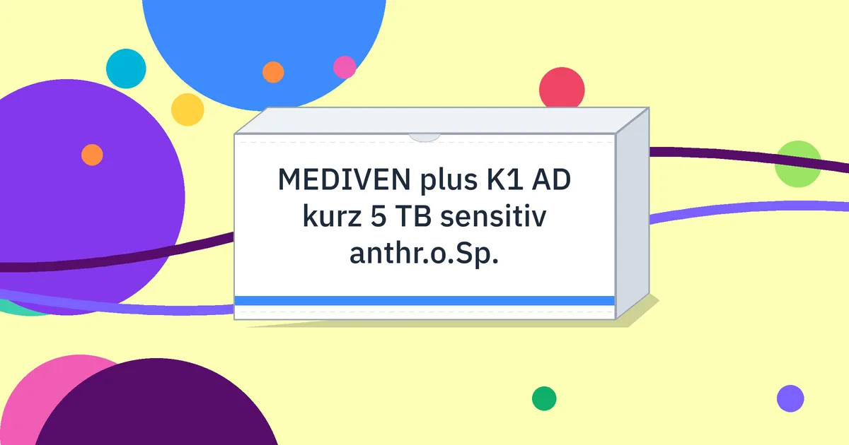 Symbolbild: Packung mit der Aufschrift MEDIVEN plus K1 AD kurz 5 TB sensitiv anthr.o.Sp. (PZN 15052965) – Verfügbarkeit und Bezug in Apotheken in Frankfurt am Main