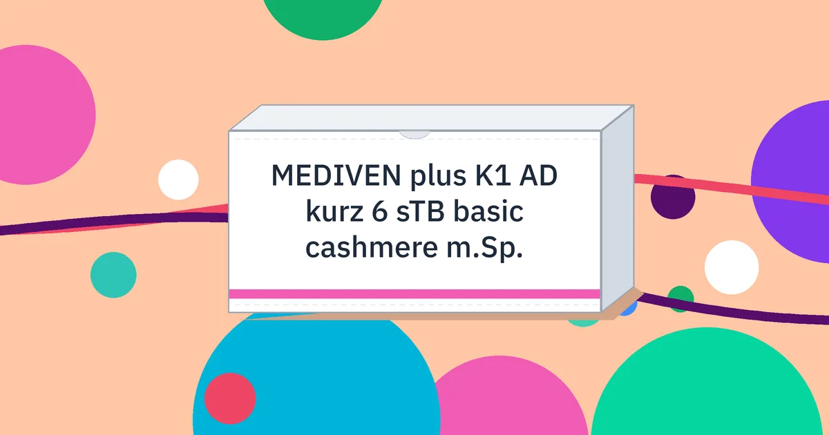 Symbolbild: Packung mit der Aufschrift MEDIVEN plus K1 AD kurz 6 sTB basic cashmere m.Sp. (PZN 15046692) – Verfügbarkeit und Bezug in Apotheken in Frankfurt am Main